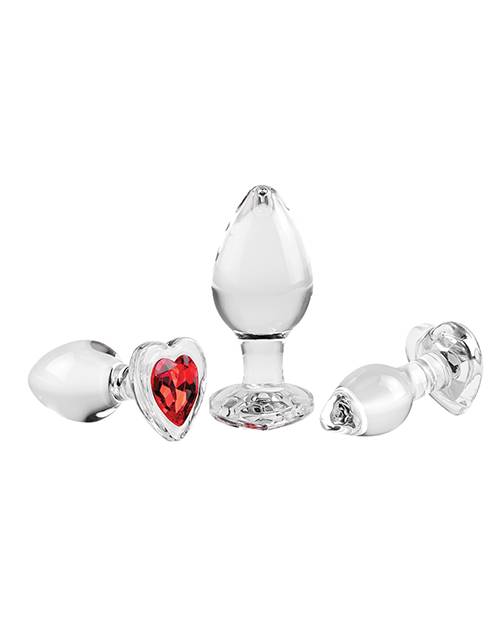 Red Heart Gem Glass Plug Set - Gild Pleasures